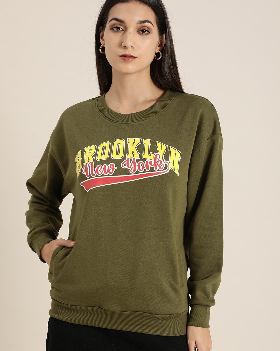 Buy Women's Green Brooklyn Typography Oversized Sweatshirt for Women ...