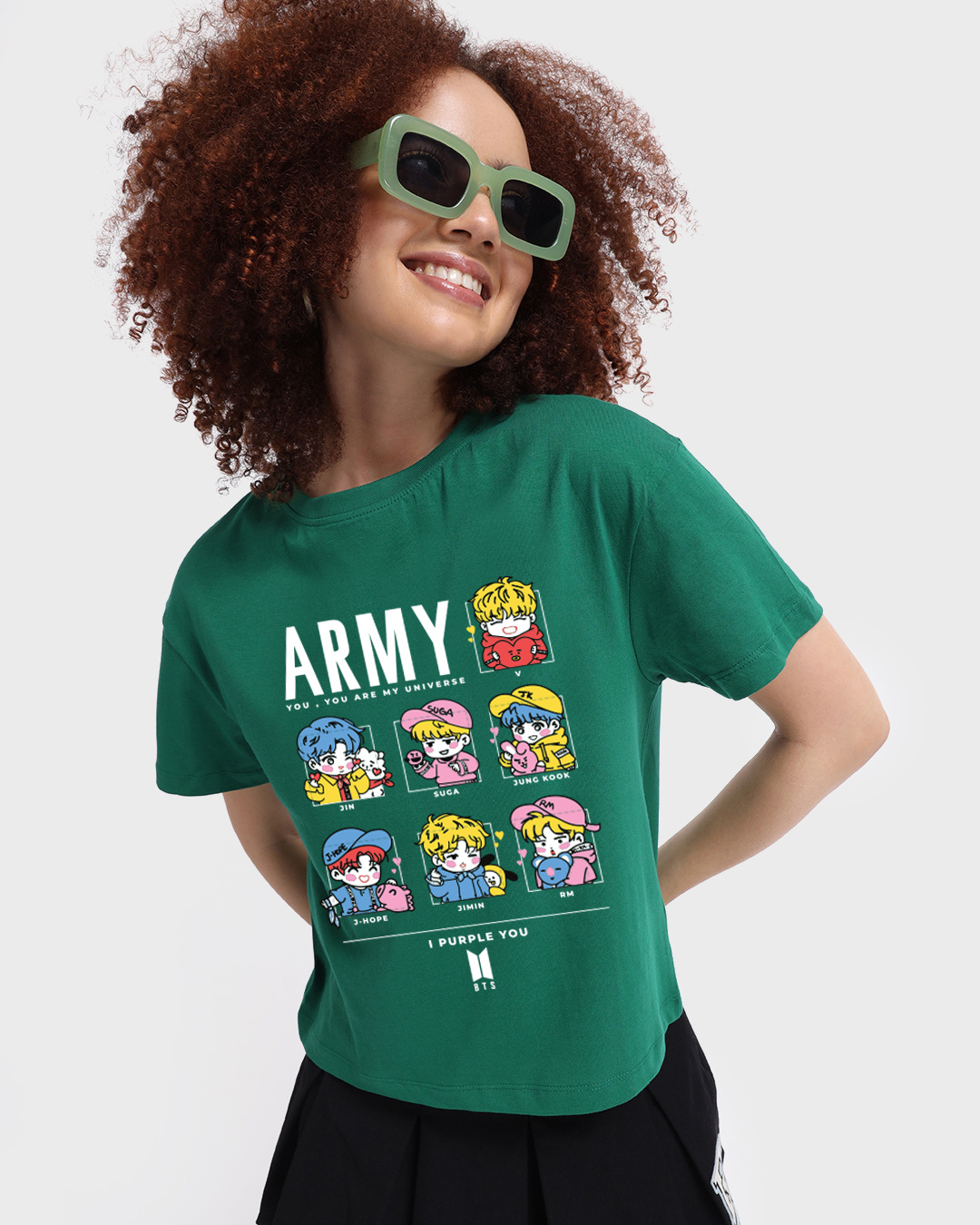 Buy Women's Green BTS Army Graphic Printed Relaxed Fit Top Online at ...