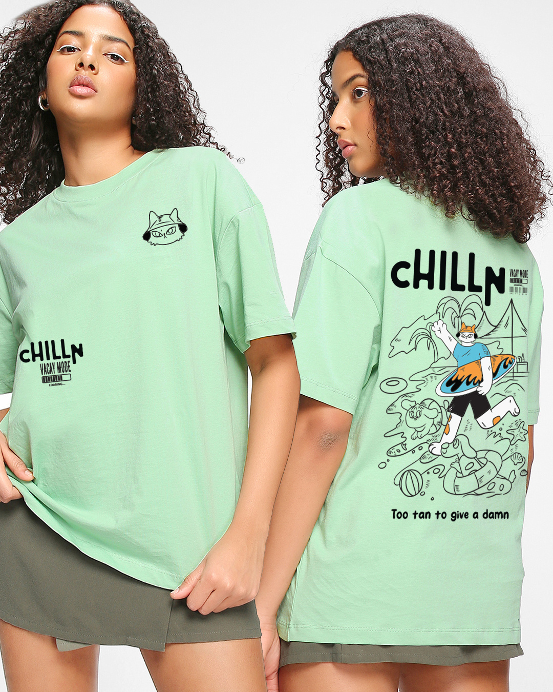Buy Women's Green Chillin Graphic Printed Oversized T-shirt Online at ...