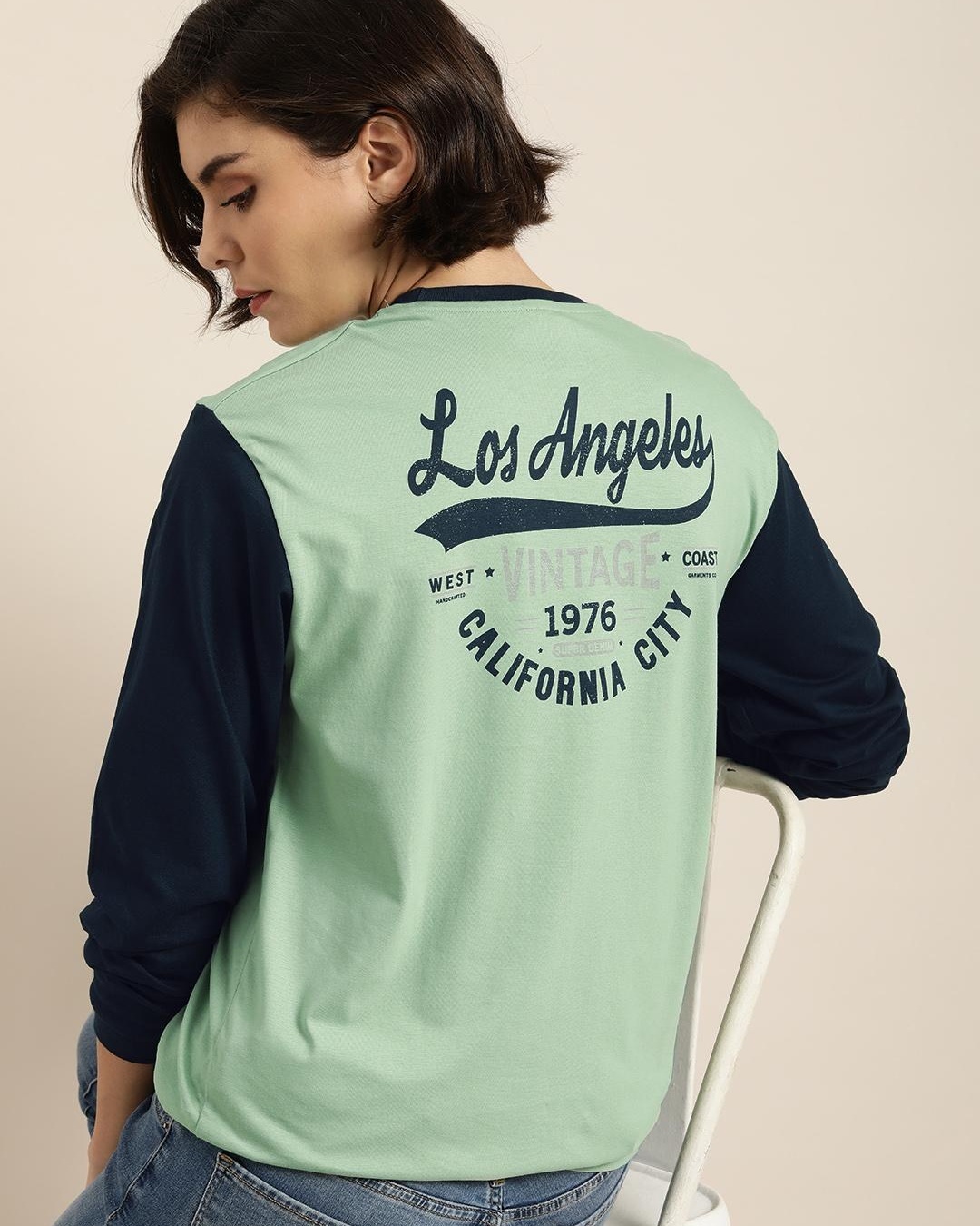 Buy Women's Green Color Block Oversized T-shirt Online at Bewakoof