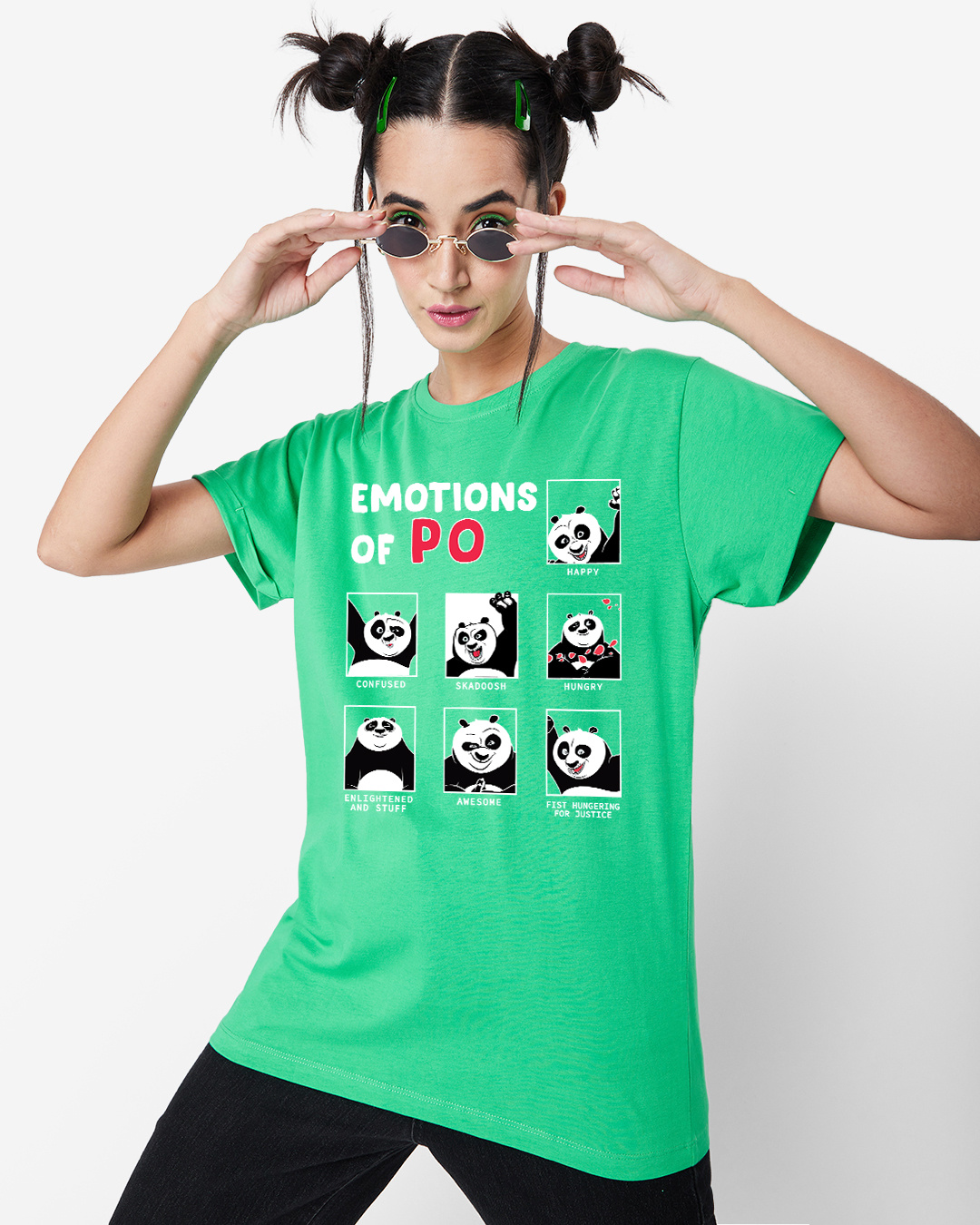 Buy Women's Green Emotions Of PO Graphic Printed Boyfriend T-shirt ...