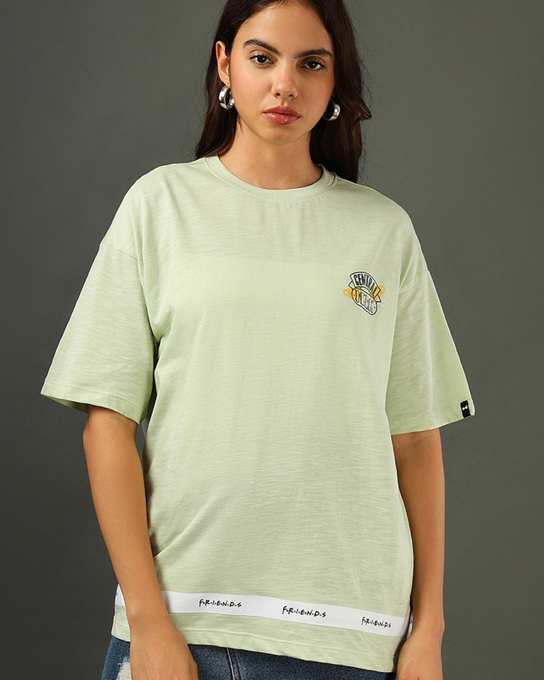 Buy Women's Green Friends tape Graphic Printed Oversized Plus Size T-shirt Online at Bewakoof