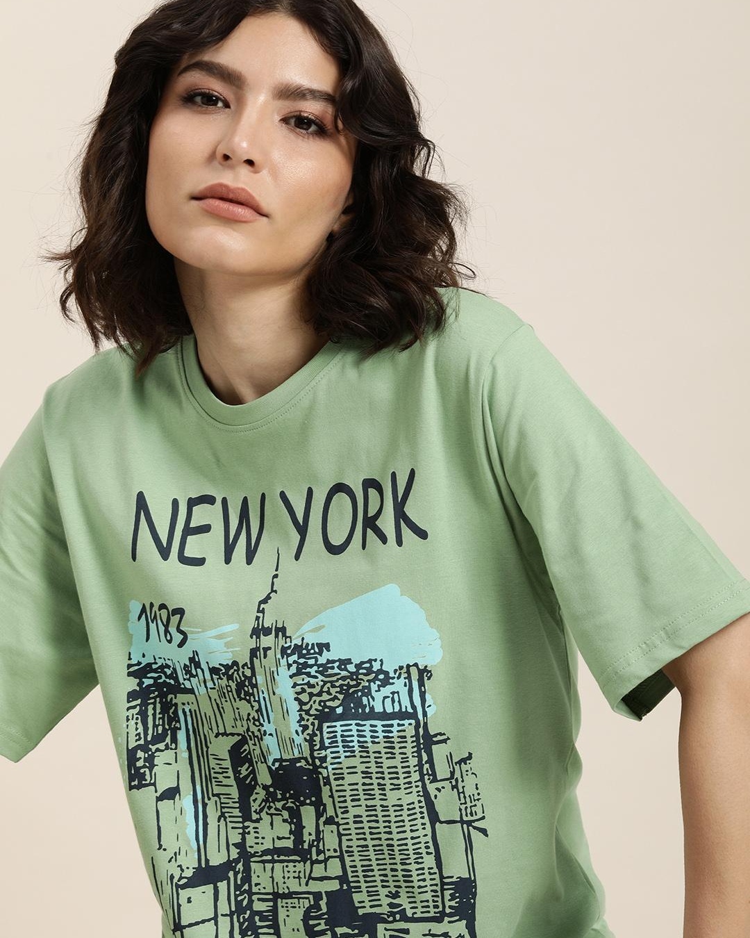 Buy Women's Green Graphic Printed Oversized T-shirt Online at Bewakoof
