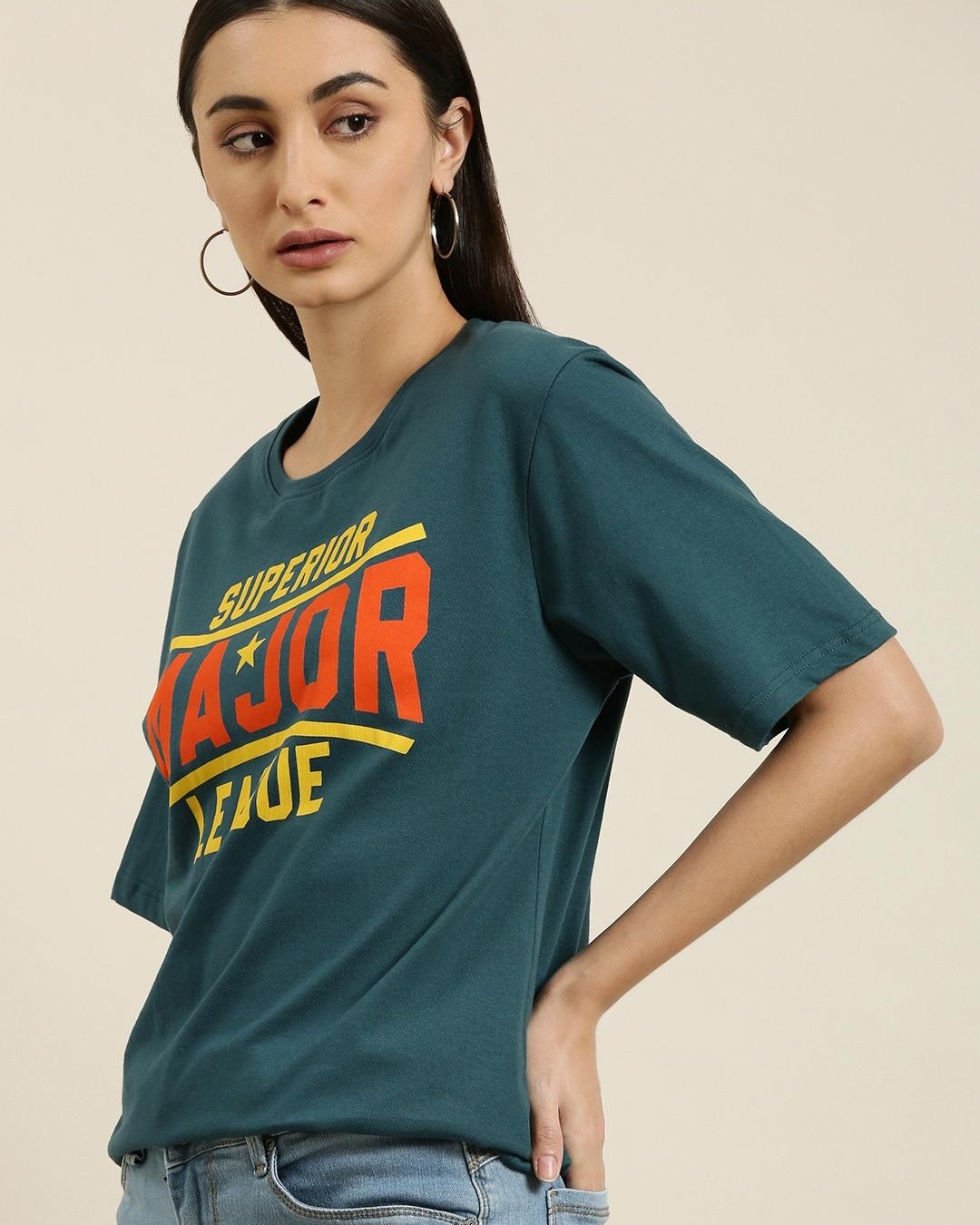 Buy Women's Green Major Typography Oversized T-shirt Online at Bewakoof