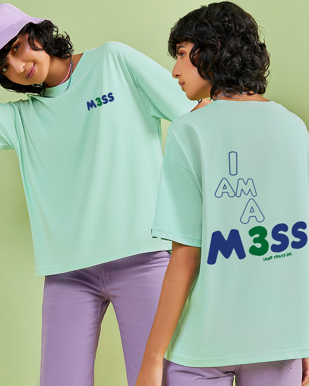 Buy Women's Green Mess Typography Oversized T-shirt Online at Bewakoof