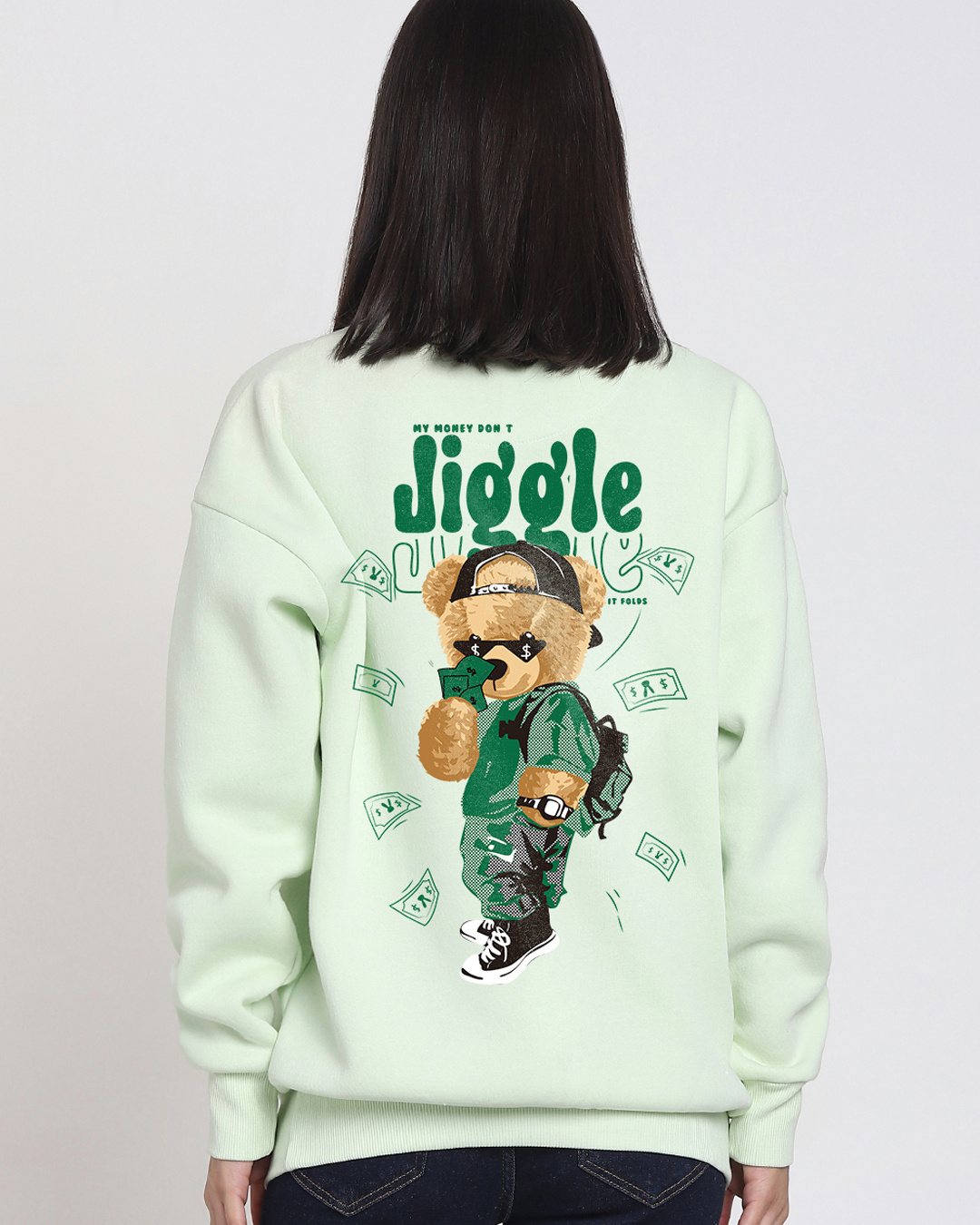 Buy Women's Green Money Don't Jiggle Graphic Printed Oversized ...