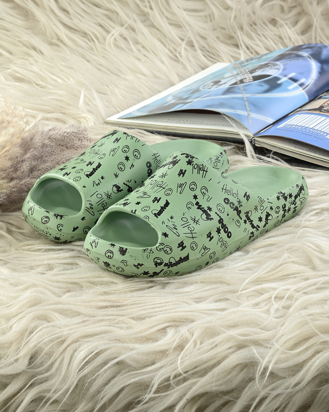 Buy Women's Green Printed Sliders Online in India at Bewakoof