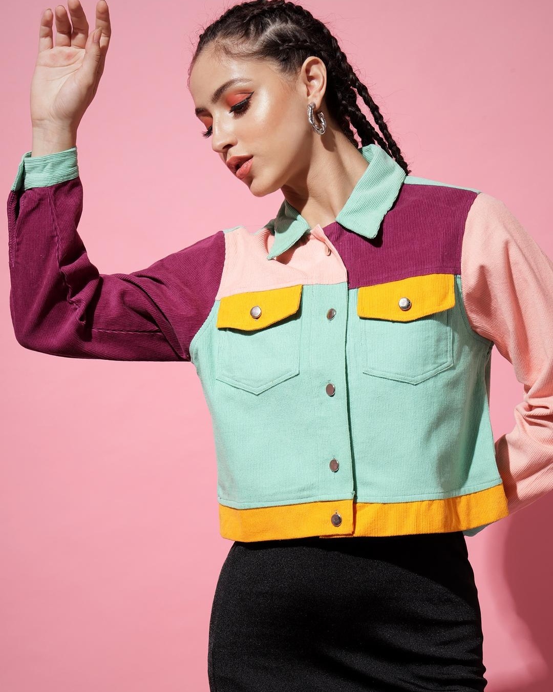 Buy Women's Green & Purple Color Block Crop Jacket Online at Bewakoof