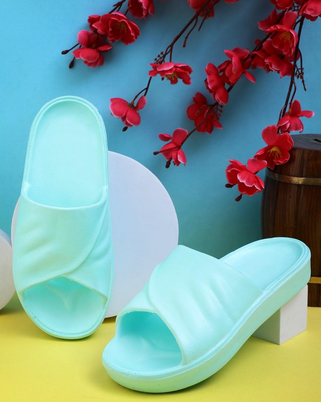 Buy Women's Green Self Design Sliders Online in India at Bewakoof