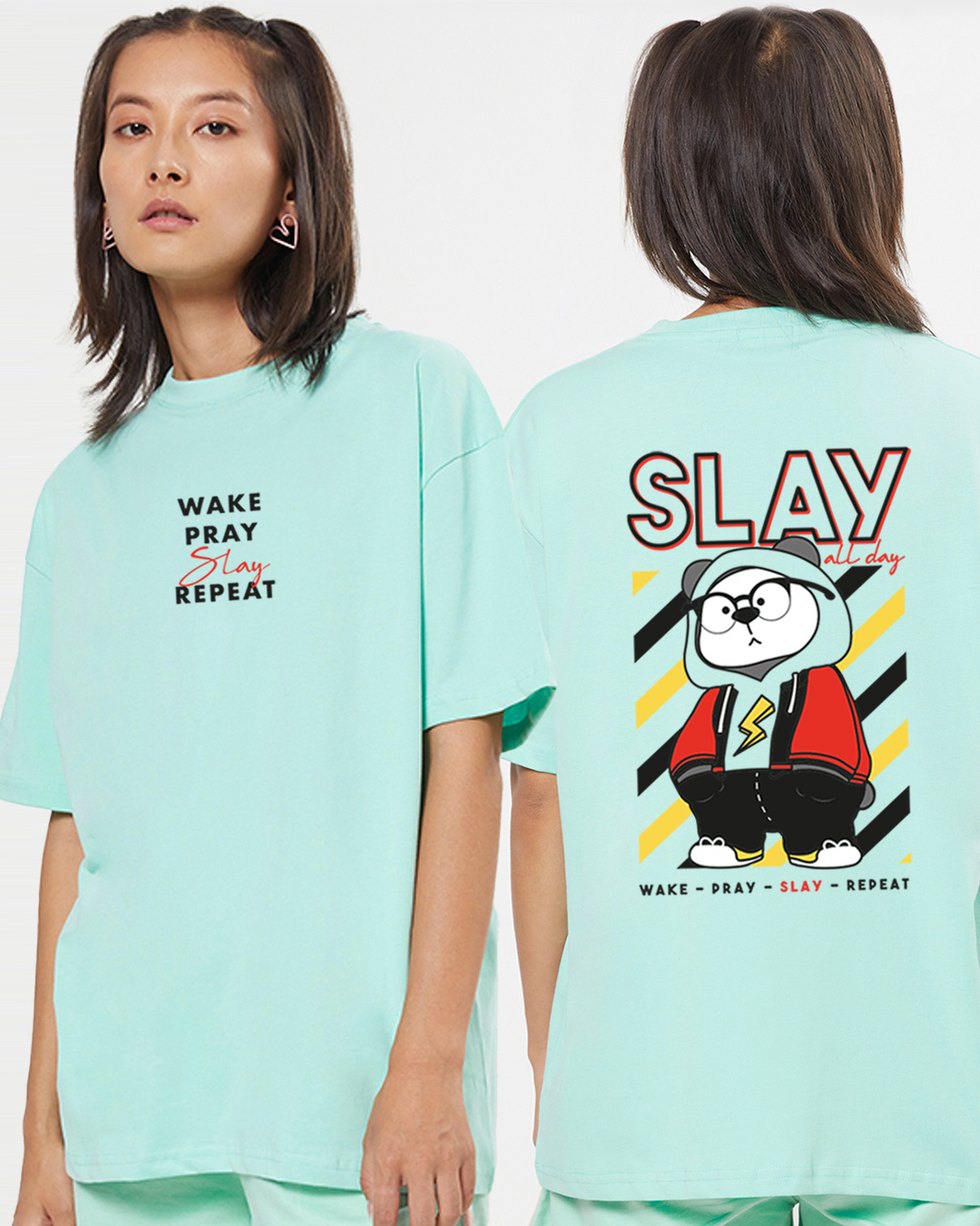 Buy Women's Green Slay All Day Back Graphic Printed Oversized T-shirt ...