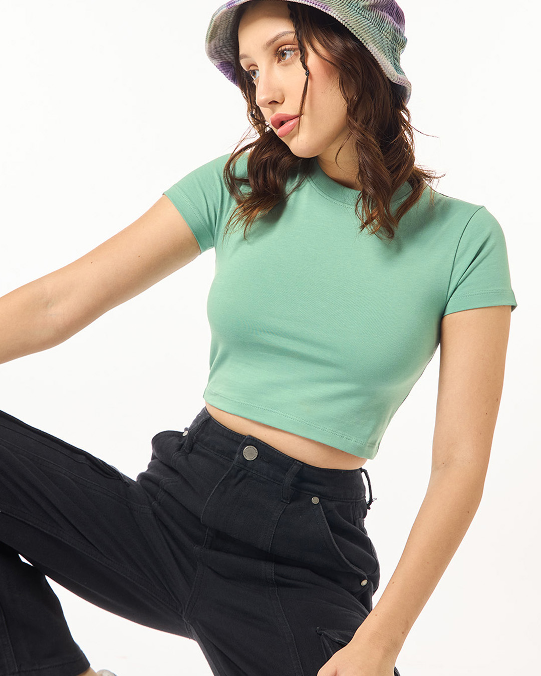 Buy Women's Granite Green Slim Fit Short Top Online at Bewakoof