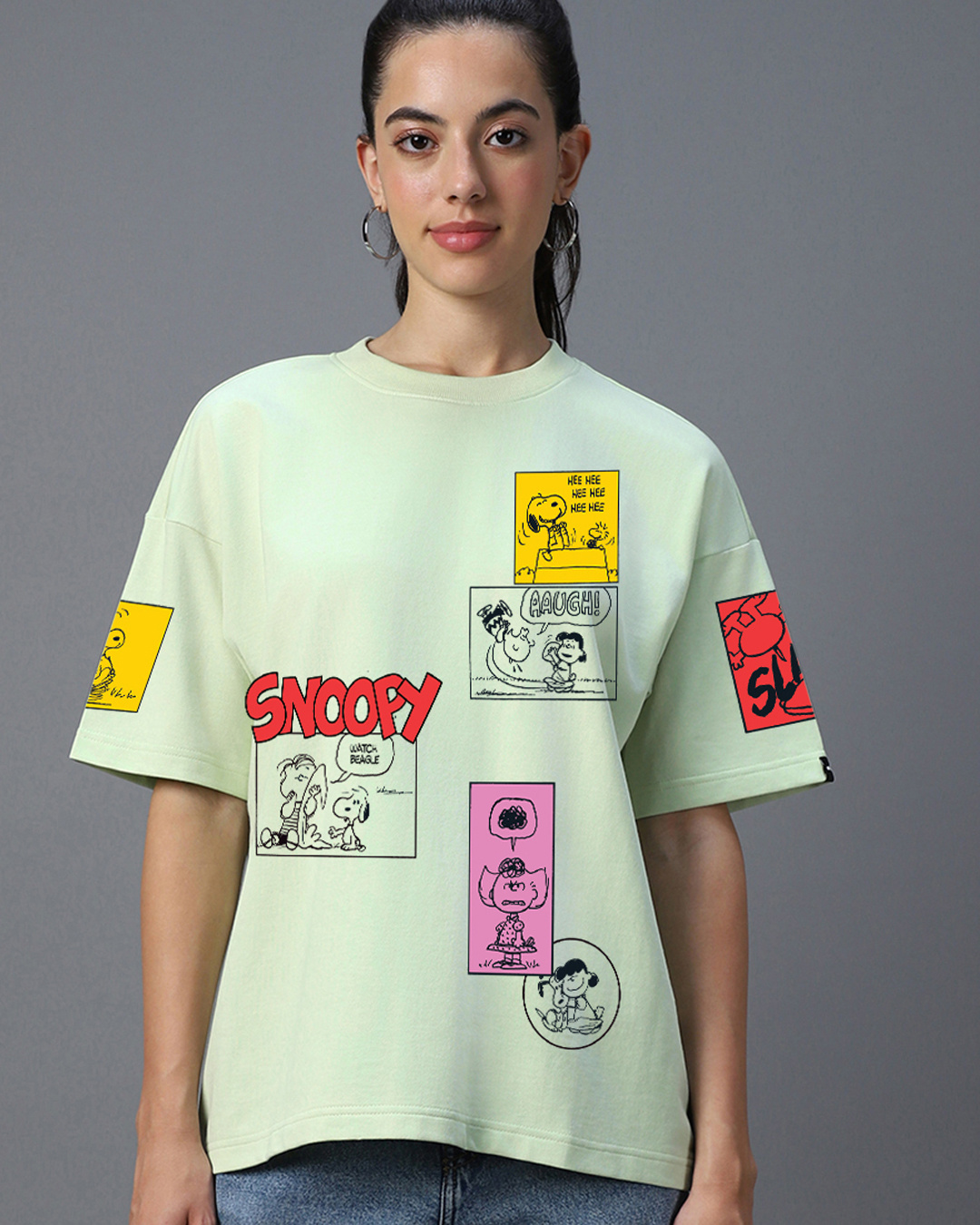 Buy Women's Green Snoopy Squad Graphic Printed Oversized T-shirt Online ...