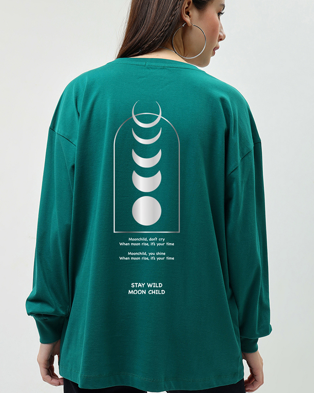 Buy Women's Green Stay Wild Moonchild Graphic Printed Oversized T-shirt ...