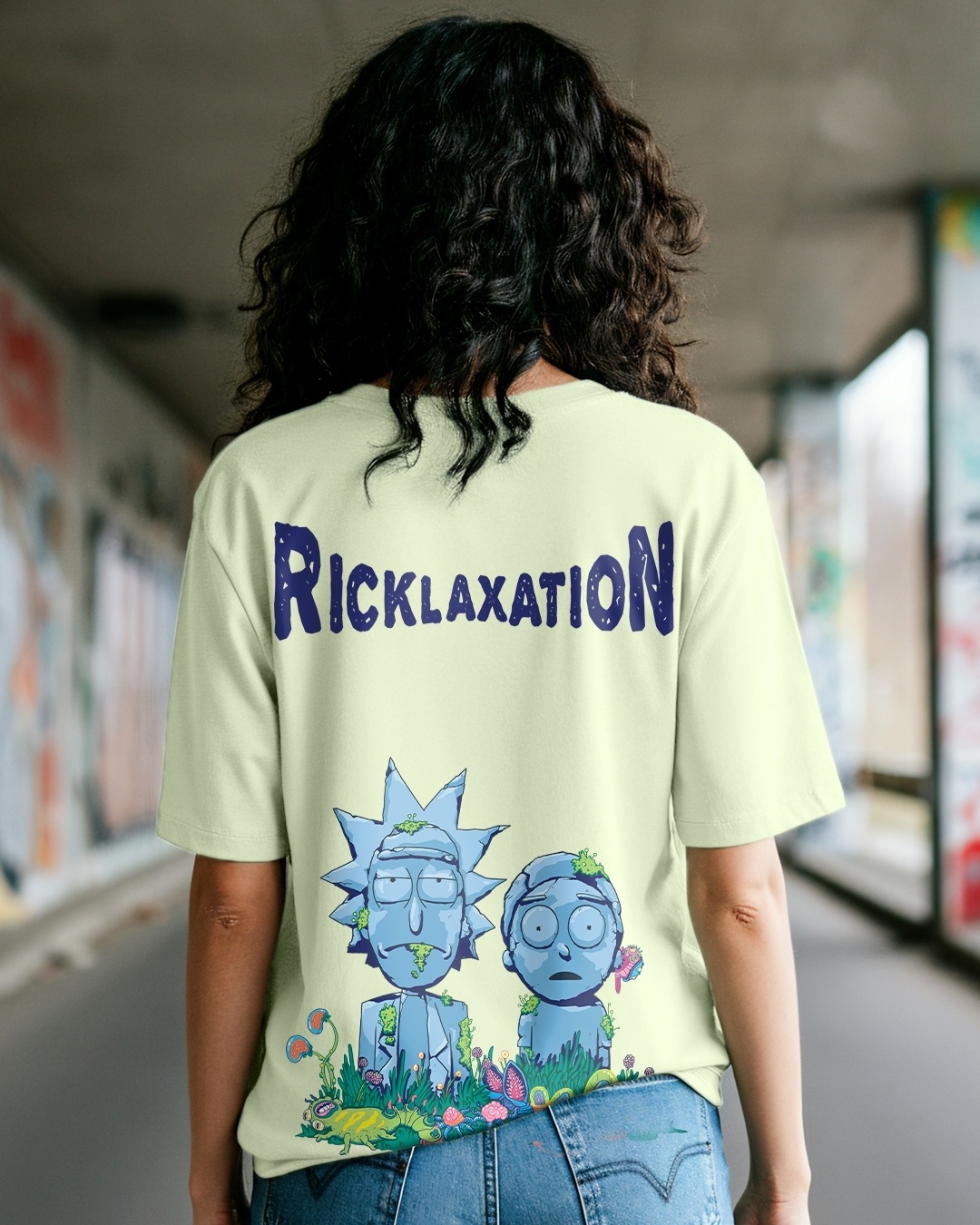 Buy Women's Green Stoned Rick & Morty Graphic Printed Oversized T-shirt ...