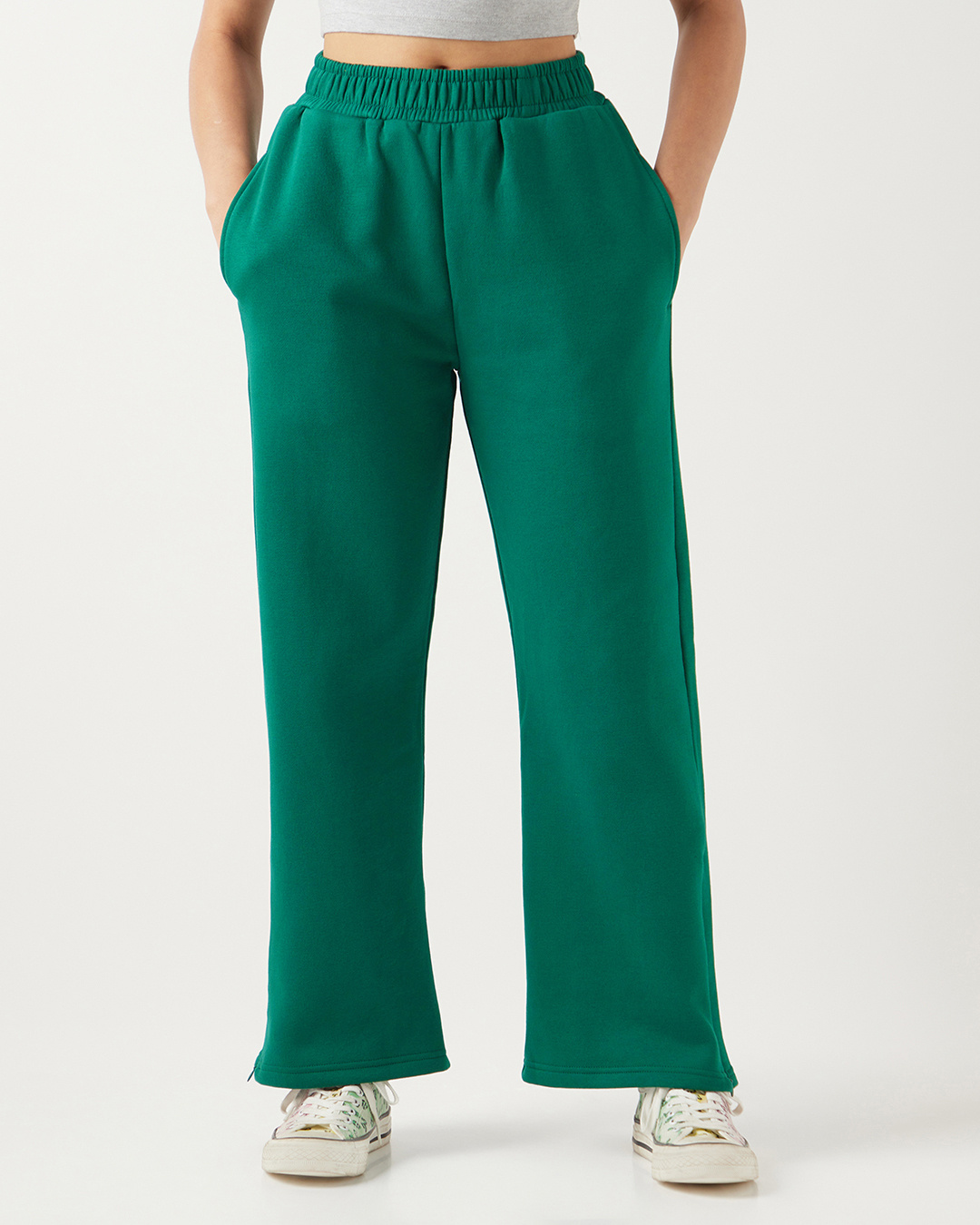 Buy Women's Green Straight Fit Flared Track Pants Online at Bewakoof