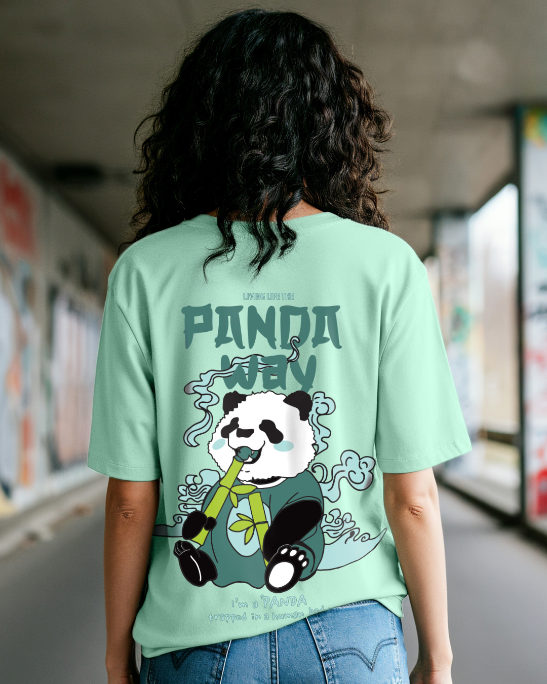 Buy Women's Green The Panda Way Graphic Printed Oversized T-shirt ...