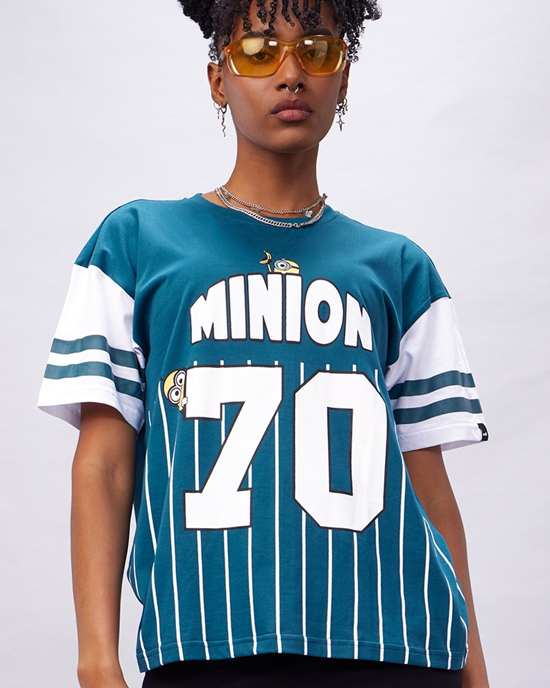 Buy Women's Green & White Minion Jersey Graphic Printed Oversized T ...