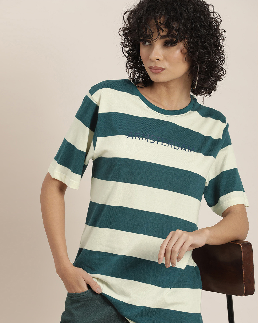 Buy Womens Green And Yellow Striped Oversized T Shirt Online At Bewakoof