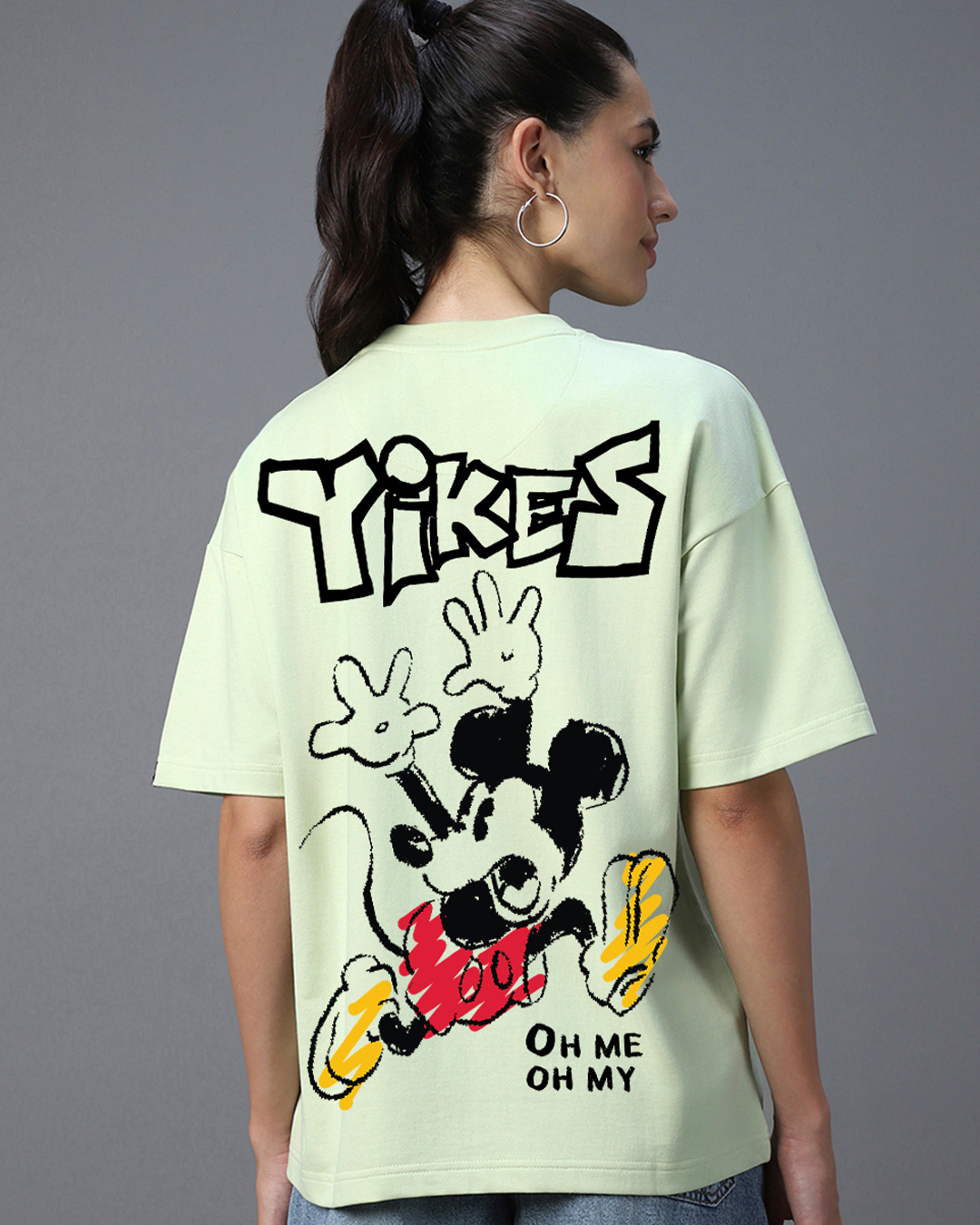 Buy Women's Green Yikes Mickey Graphic Printed Oversized T-shirt Online at Bewakoof