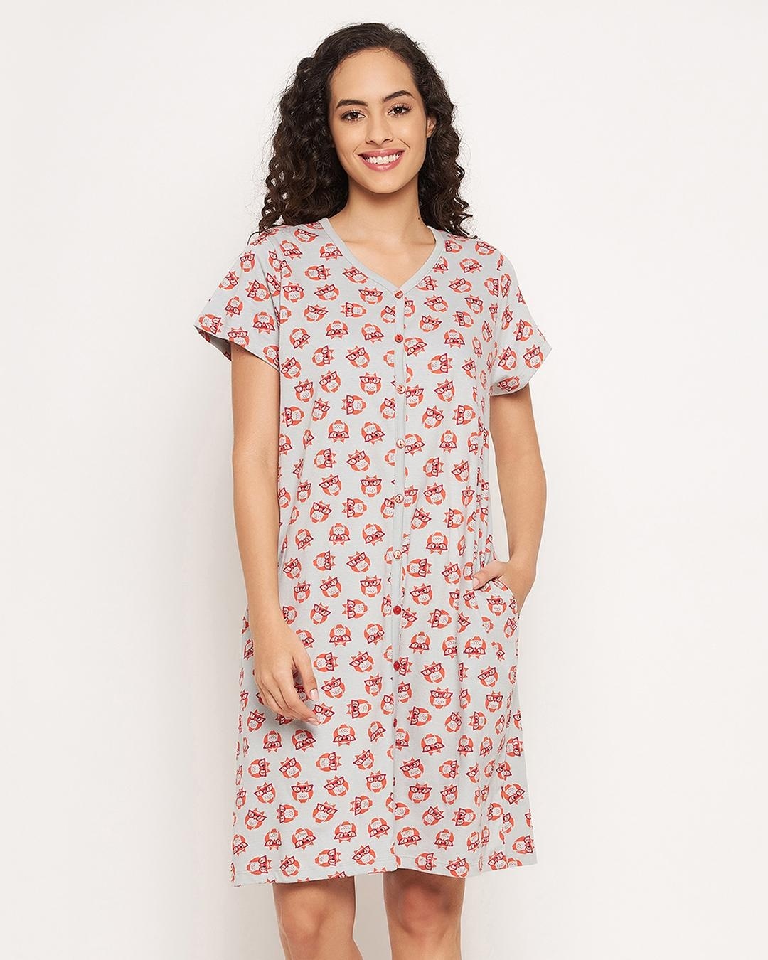 Buy Women's Grey All Over Printed Night Dress Online in India at Bewakoof
