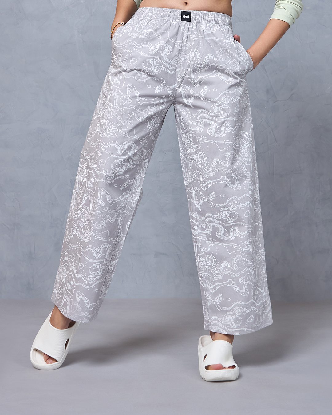 Buy Women's Grey All Over Printed Wide Leg Pyjamas Online in India at ...