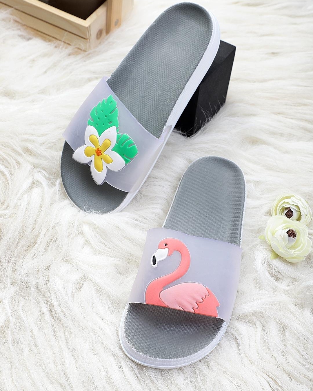 Buy Women's Grey Bird Sliders Online in India at Bewakoof