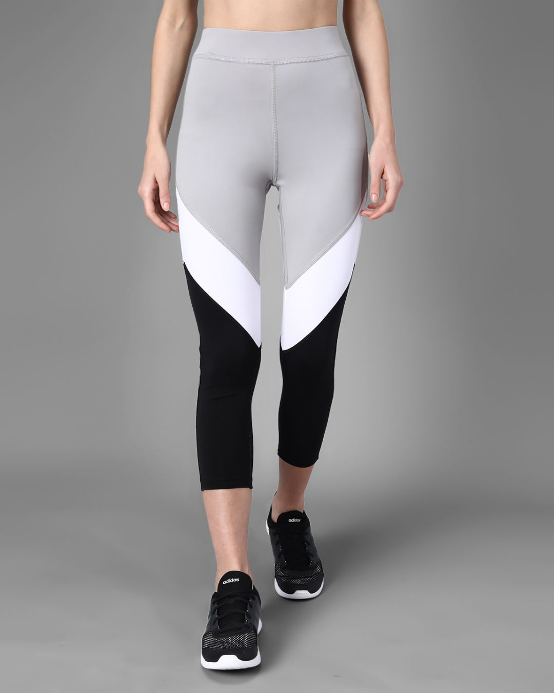 Buy Women's Grey & Black Color Block Skinny Fit Tights for Women Grey ...