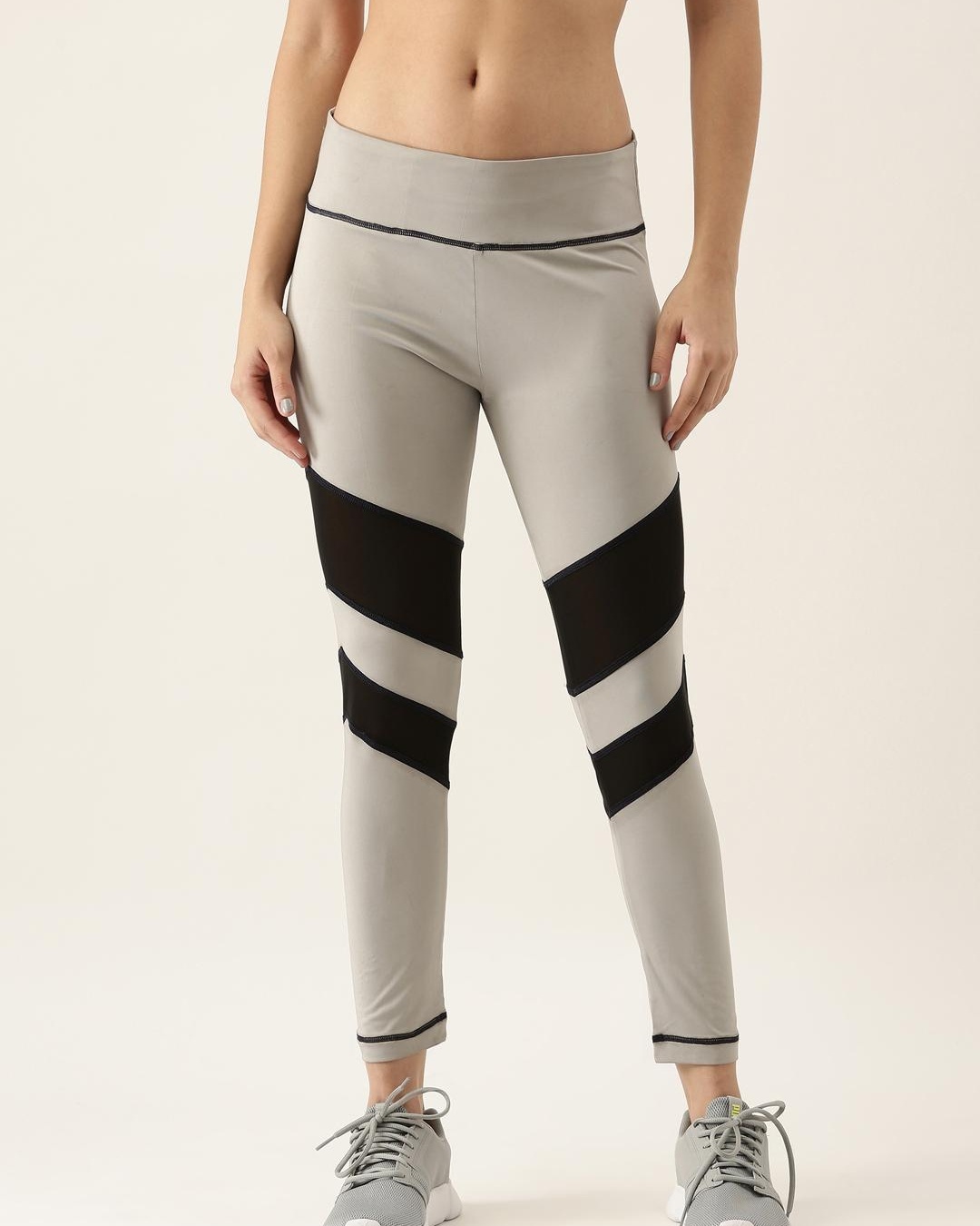 Buy Women's Grey & Black Color Block Skinny Fit Tights Online at Bewakoof