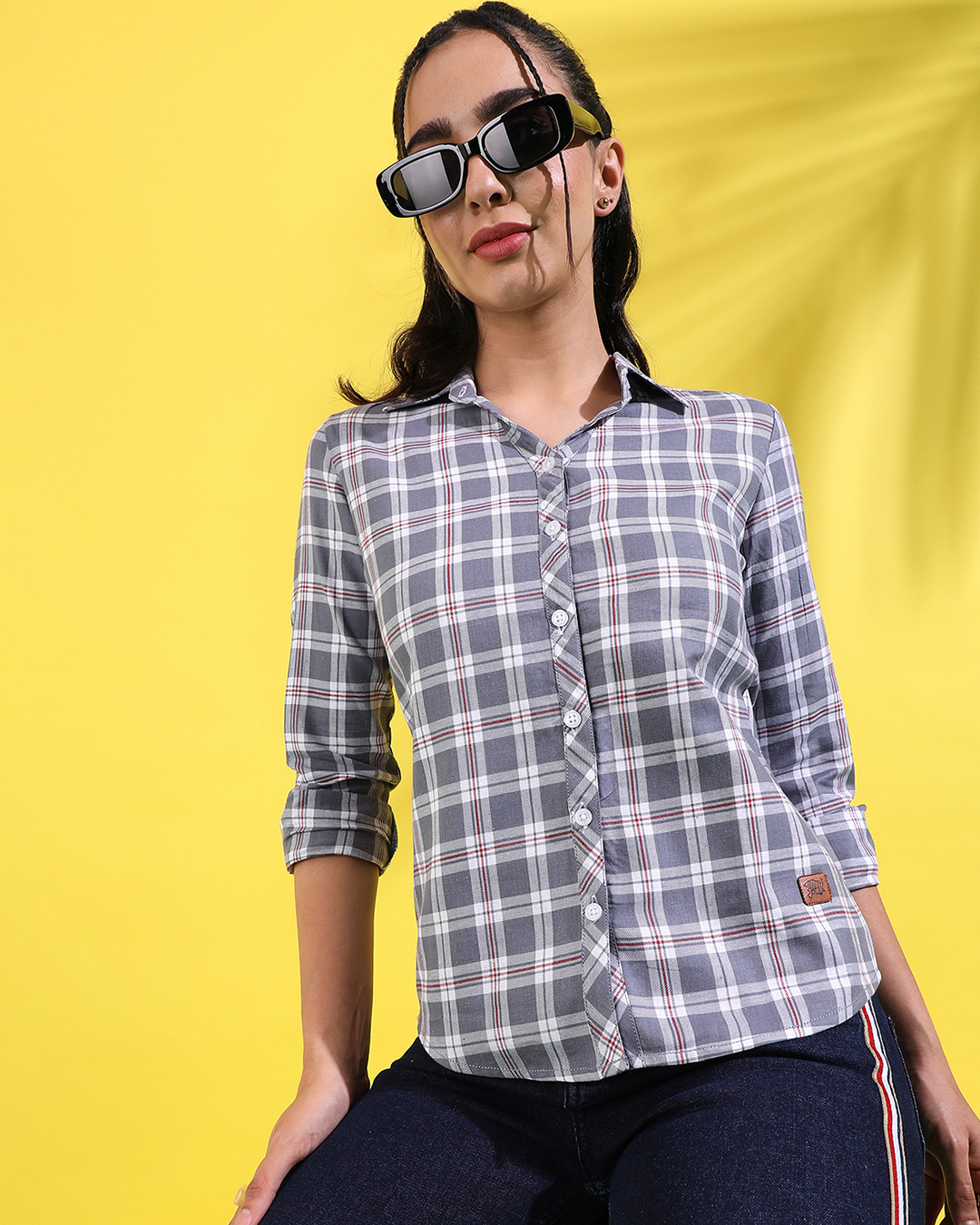 Buy Women's Grey Checked Shirt Online at Bewakoof
