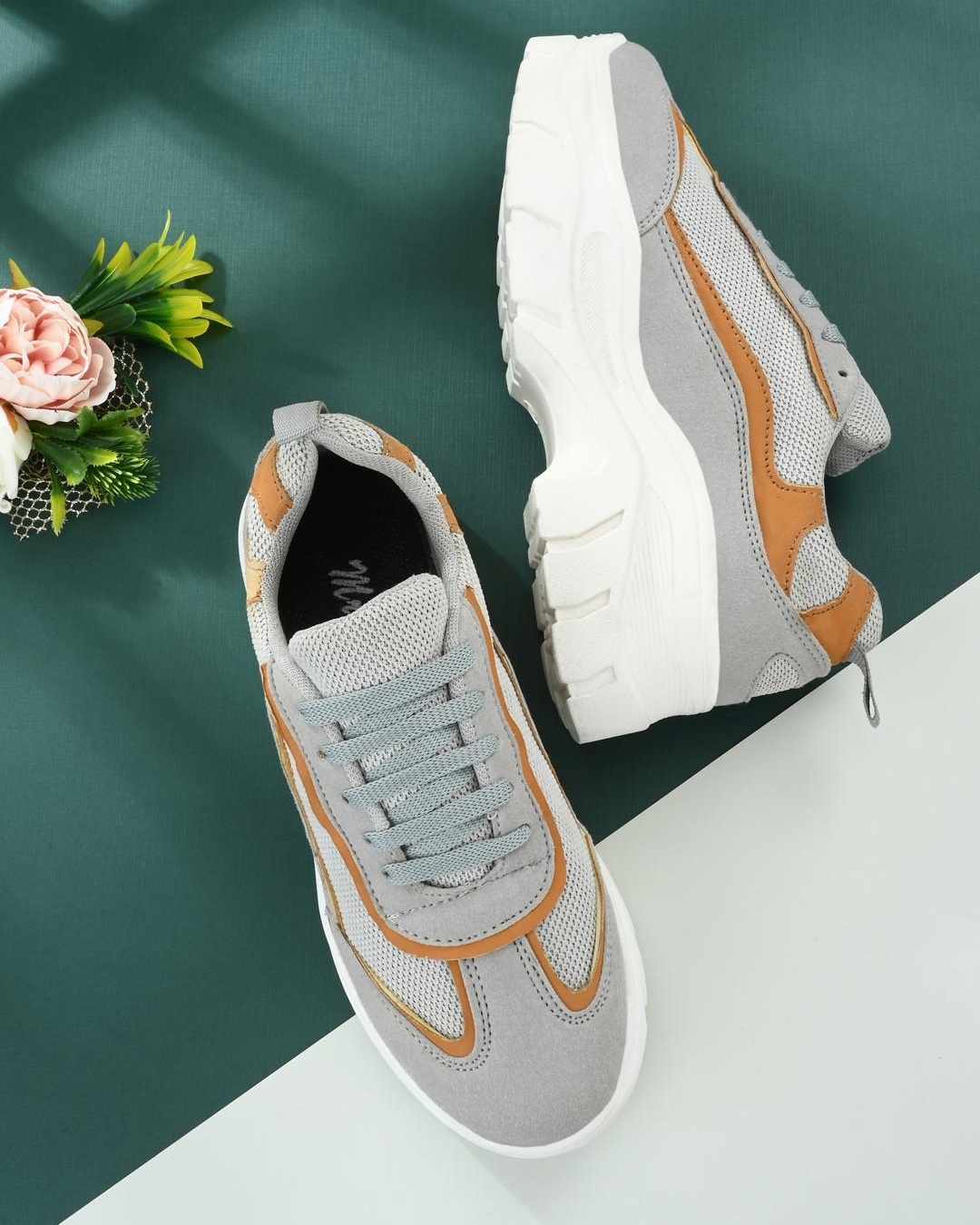 Buy Women's Grey Color Block Sneakers Online in India at Bewakoof