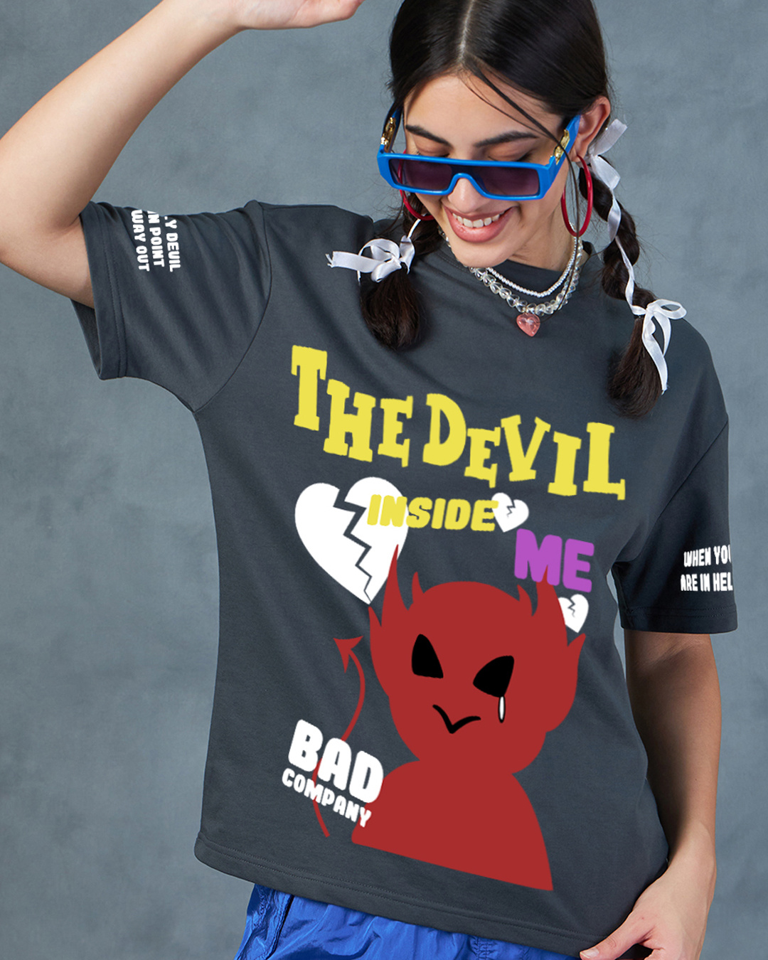 Buy Women's Grey Devil Inside Graphic Printed Oversized T-shirt Online ...