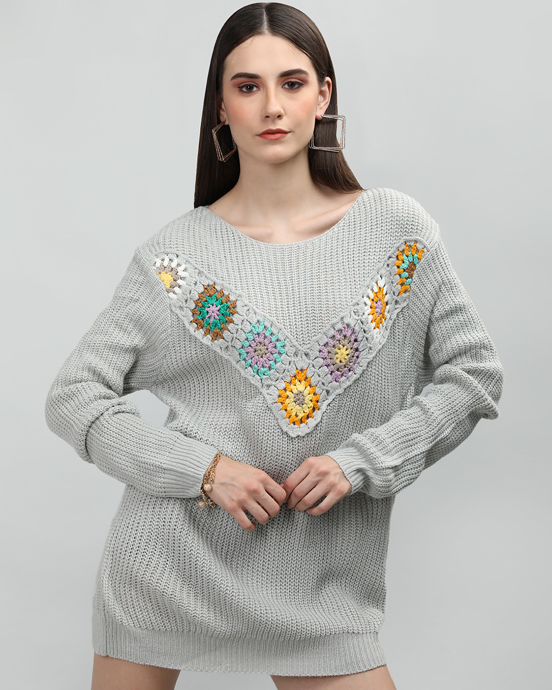 Buy Women's Grey Embroidered Loose Fit Crochet Top Online at Bewakoof