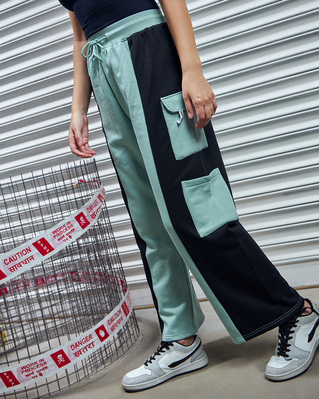 Buy Women's Cyan Gangster Color Blocked Oversized Brushed Cargo Track ...