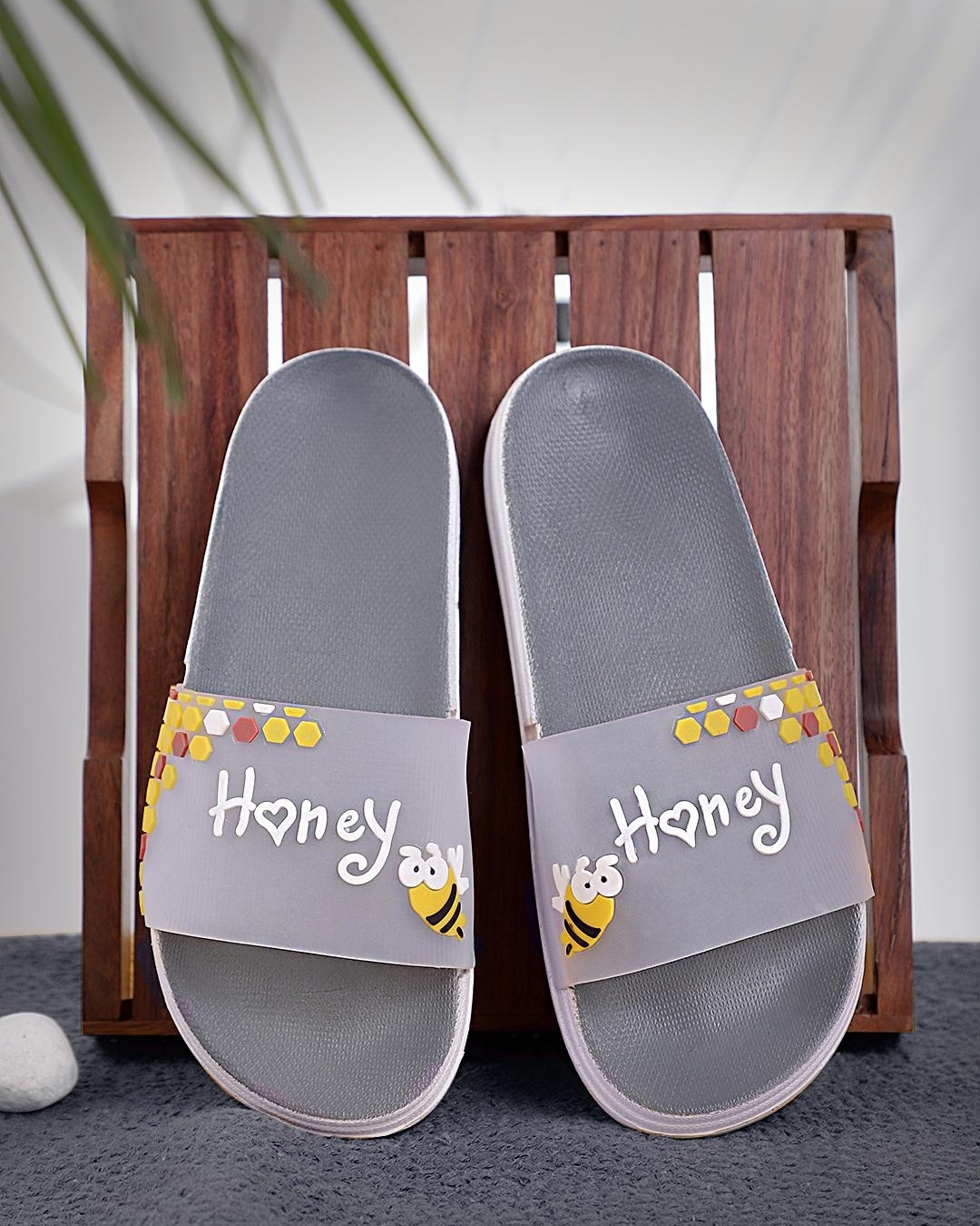 Buy Women's Grey Honey Printed Sliders Online in India at Bewakoof