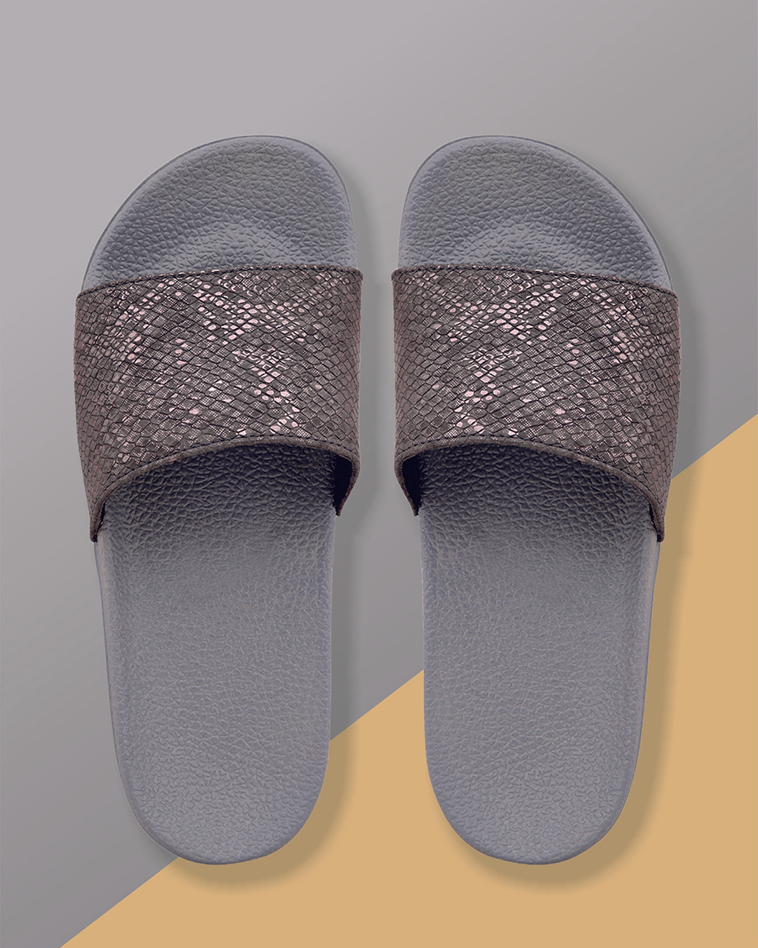 Buy Women's Grey Self Design Sliders Online in India at Bewakoof