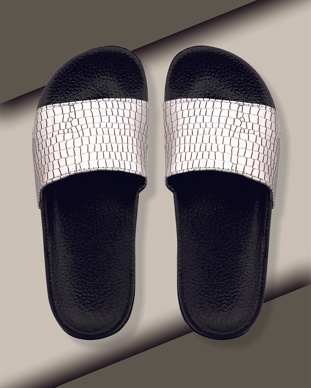 Buy Women's Grey Self Design Sliders Online in India at Bewakoof