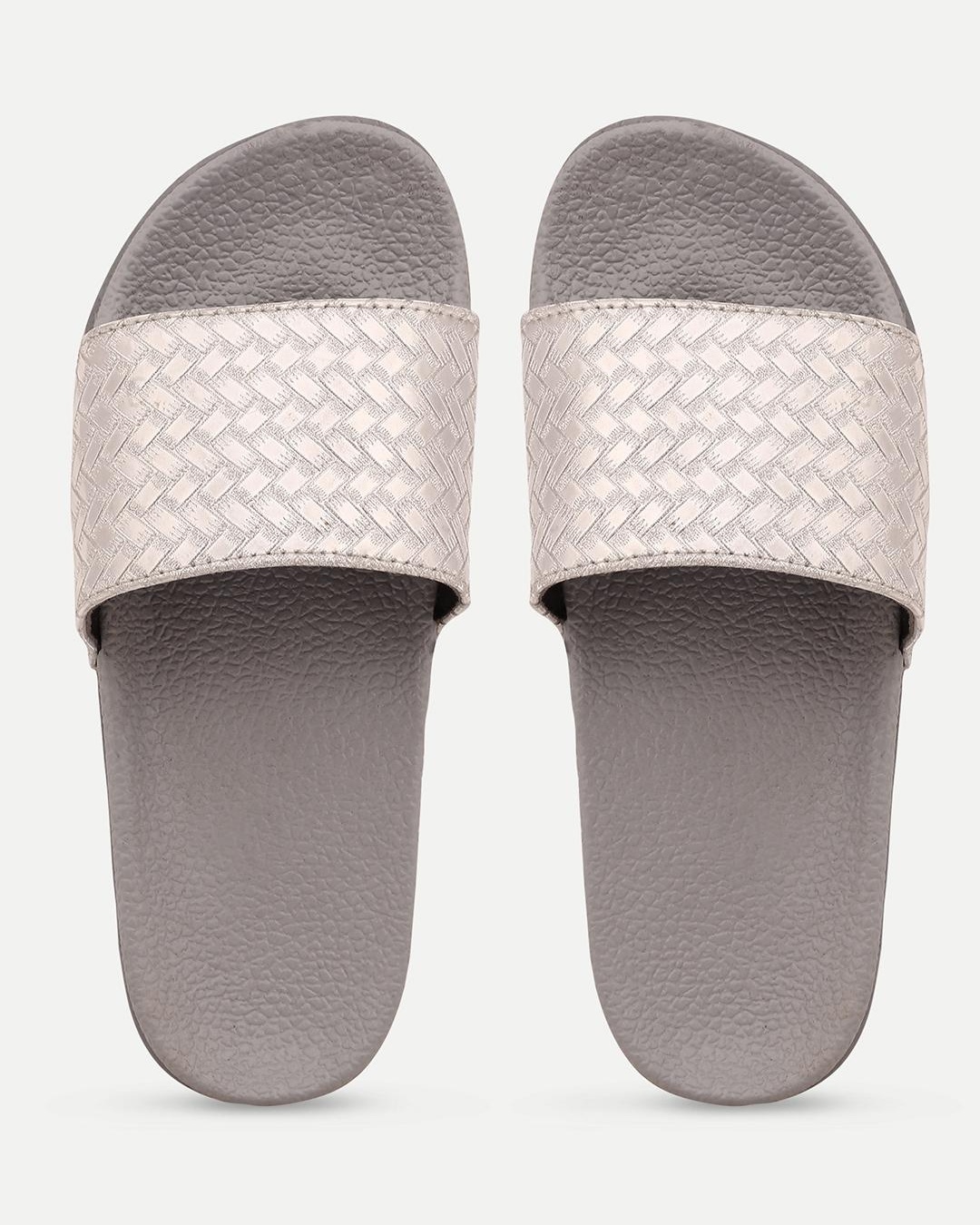 Buy Women's Grey Self Design Sliders Online in India at Bewakoof