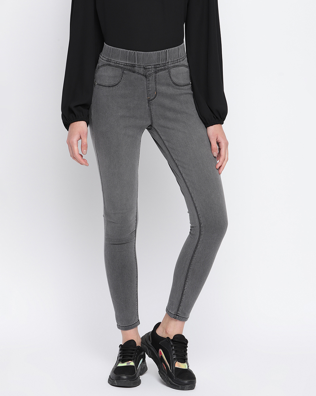 Buy Women's Grey Skinny Fit Jeggings Online at Bewakoof