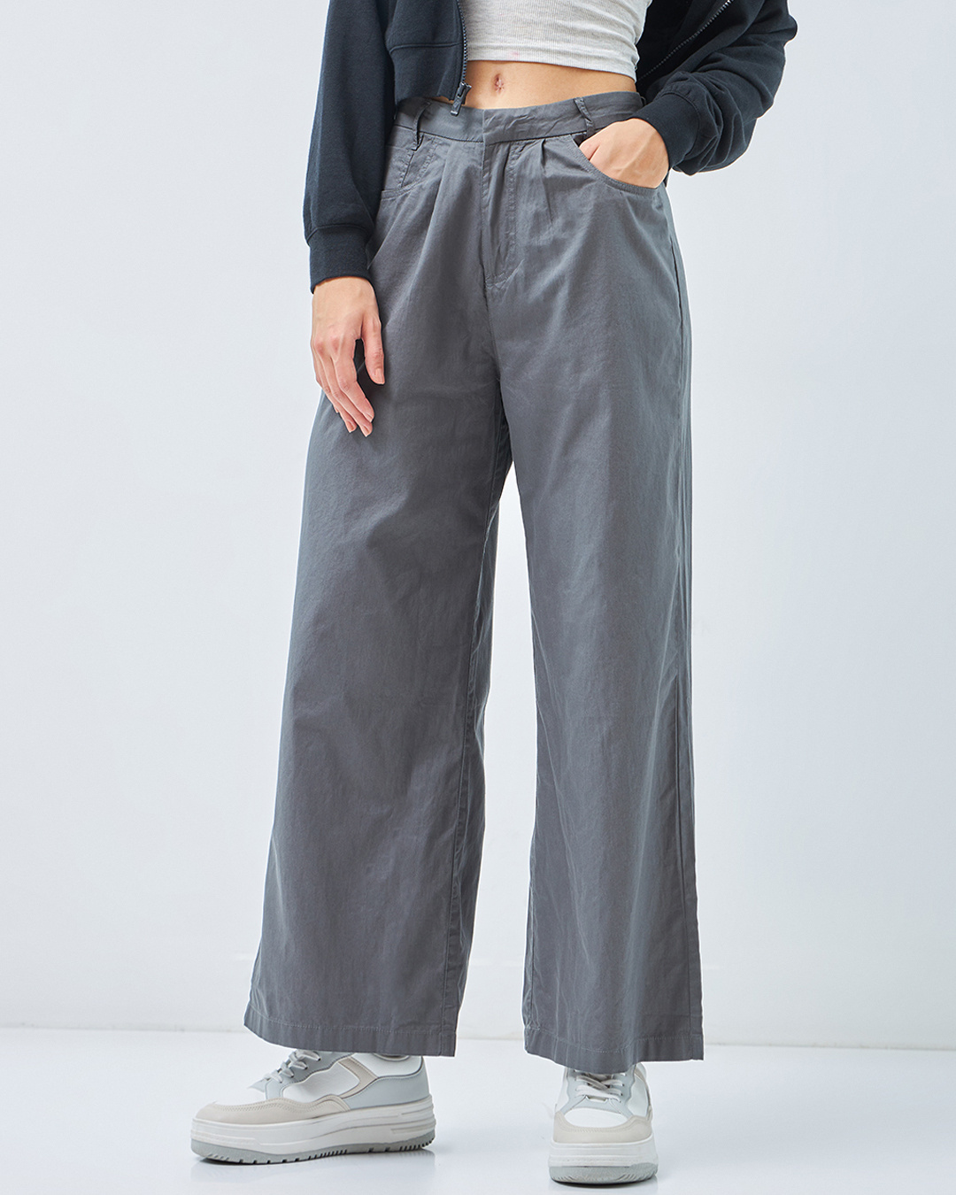 Buy Women's Grey Baggy Super Loose Fit Wide Leg Pants Online at Bewakoof