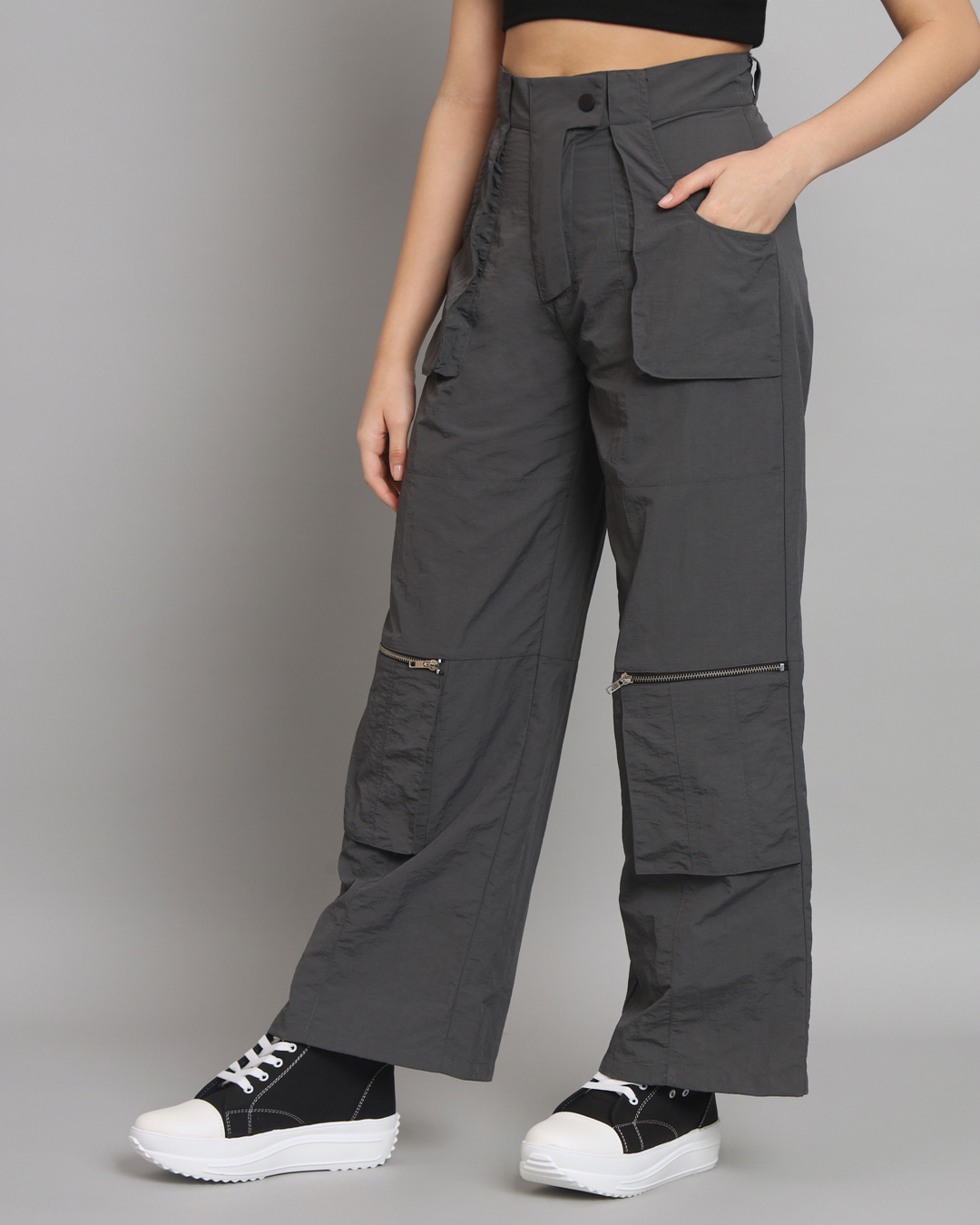 Buy Women's Grey Tapered Fit Cargo Pants Online at Bewakoof