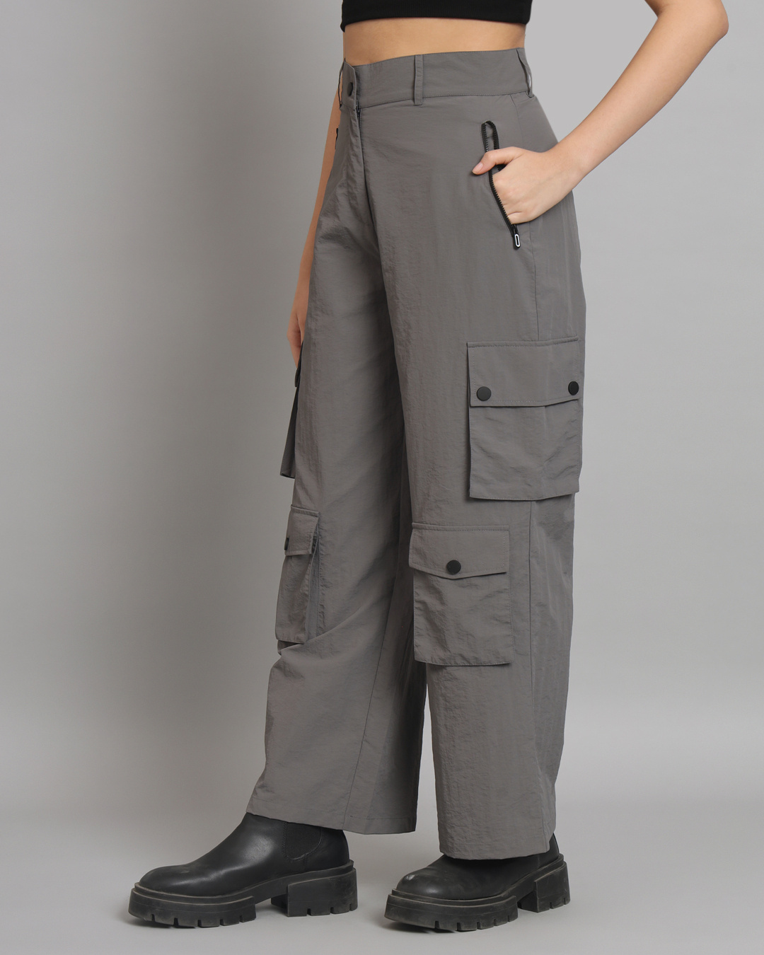 Buy Women's Grey Tapered Fit Cargo Pants Online at Bewakoof