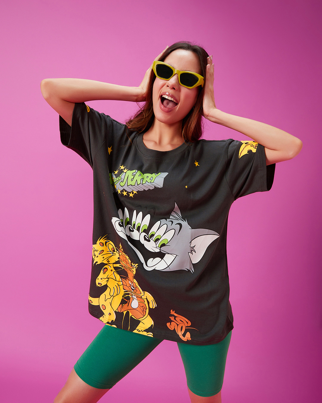 Buy Womens Grey Troublemaker Fanclub Graphic Printed Oversized T Shirt