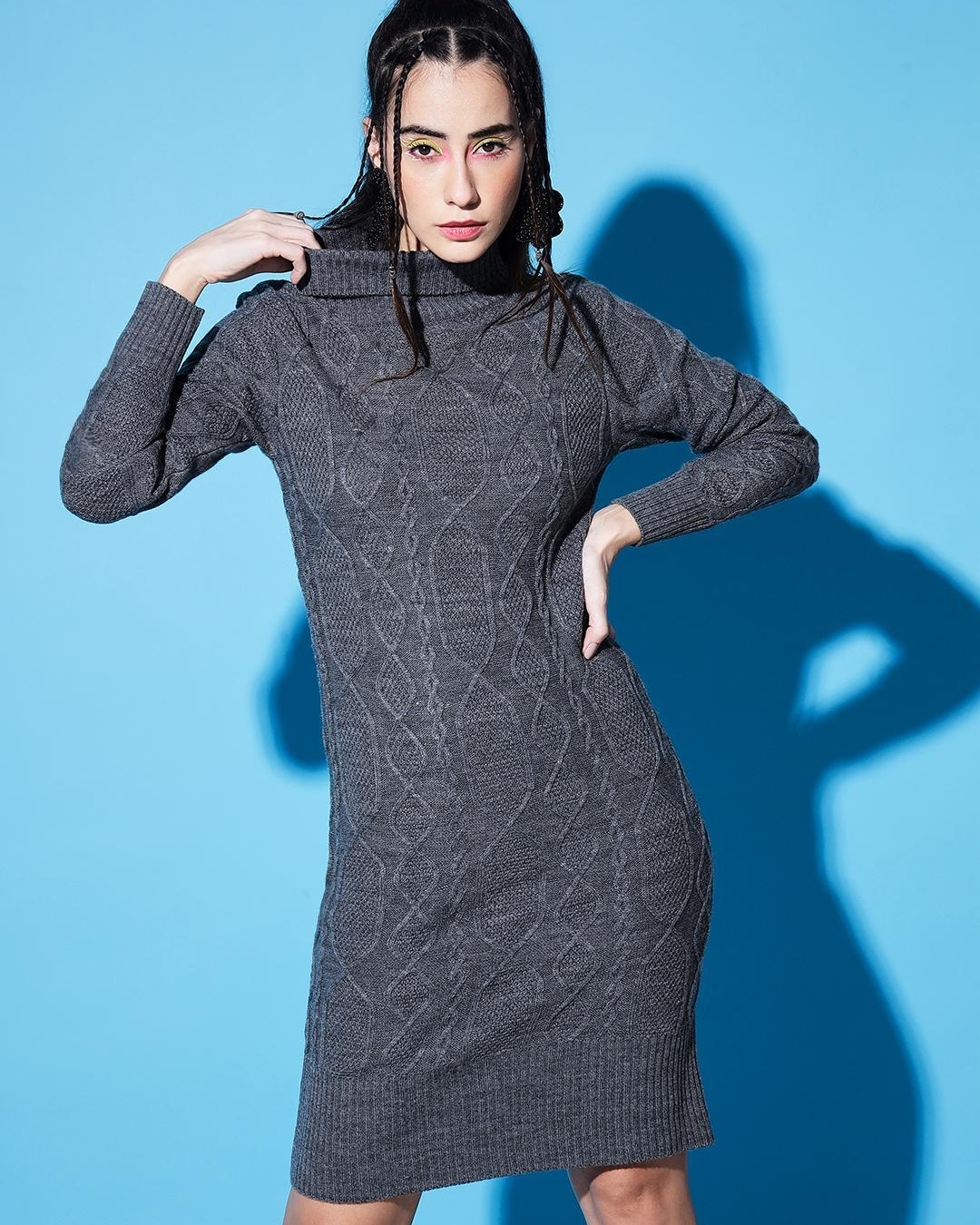 Buy Women's Grey Turtle Neck Sweater Dress Online at Bewakoof