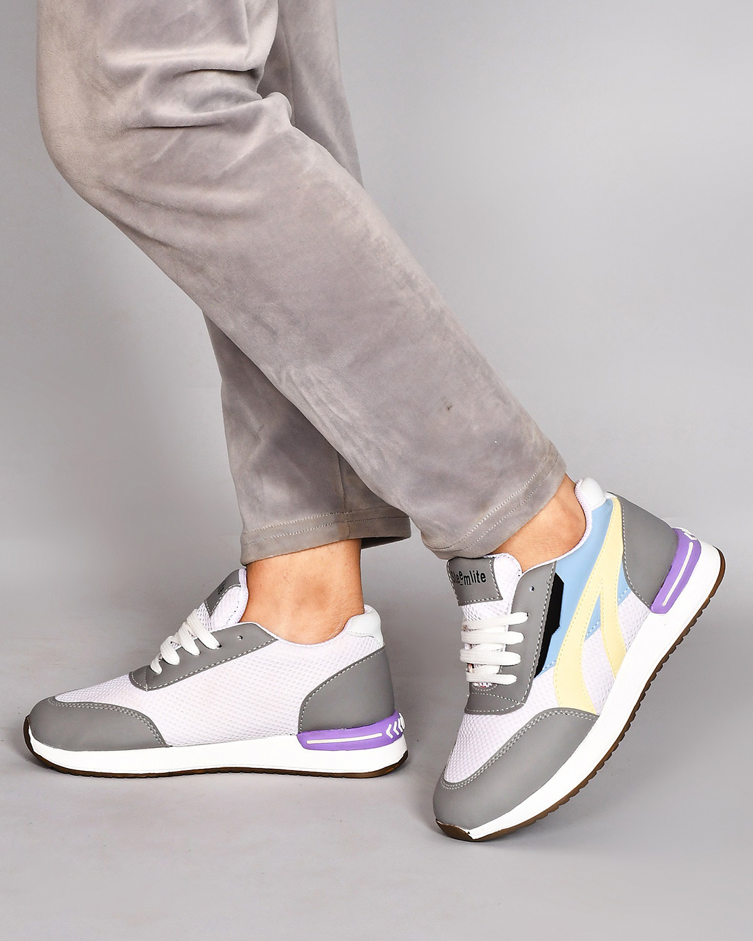 Buy Women's Grey & White Color Block Sneakers Online in India at Bewakoof