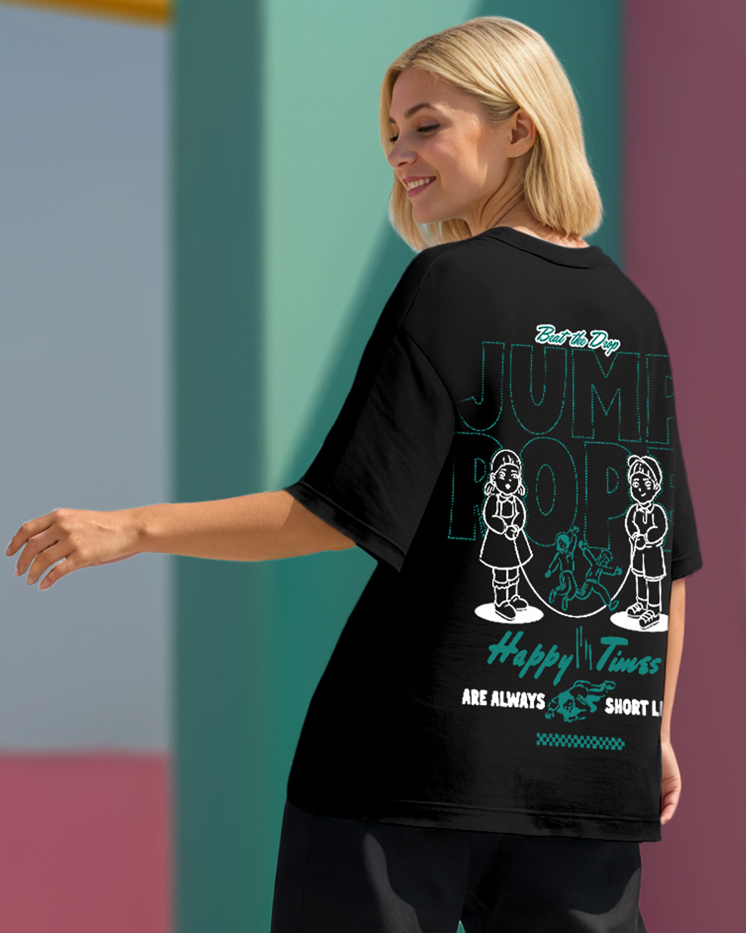 Buy Women's Jet Black Jump Rope Graphic Printed Oversized T-shirt ...