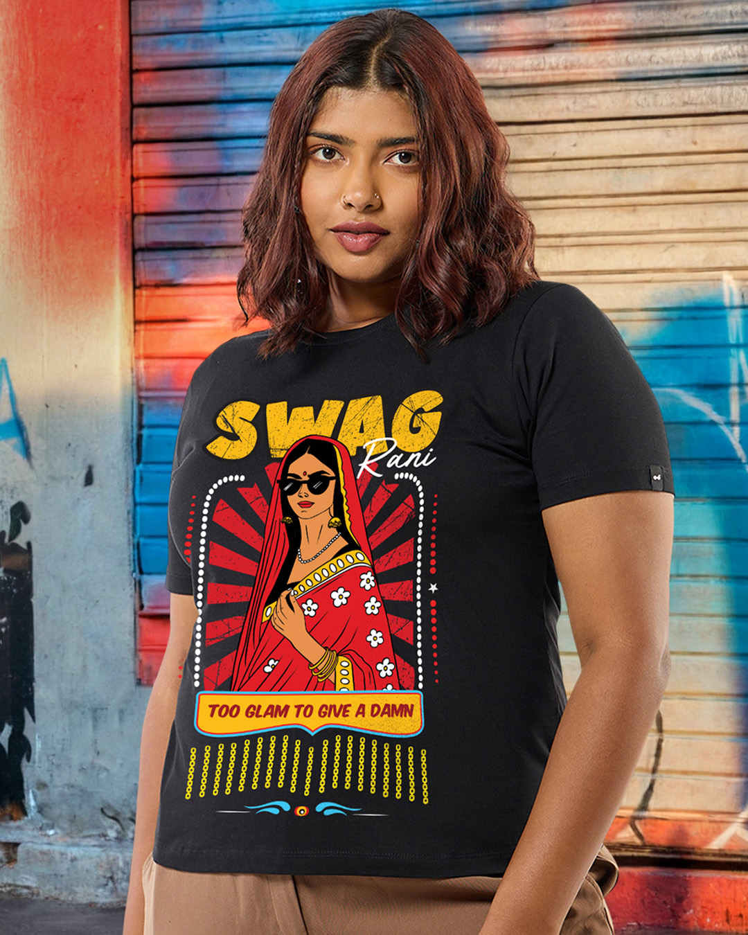 Buy Women's Jet Black Swag Rani Graphic Printed Plus Size T-shirt Online at Bewakoof