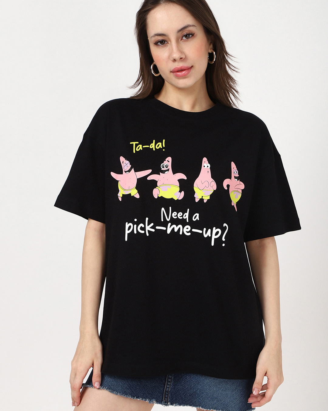 Buy Women's Jet Black Tada Graphic Printed Oversized T-shirt Online at ...