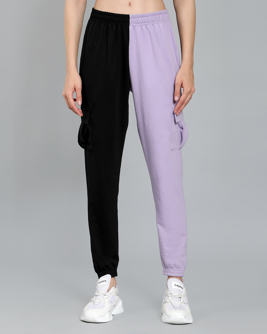 Buy Women's Black & Lavender Color Block Slim Fit Cargo Joggers Online ...