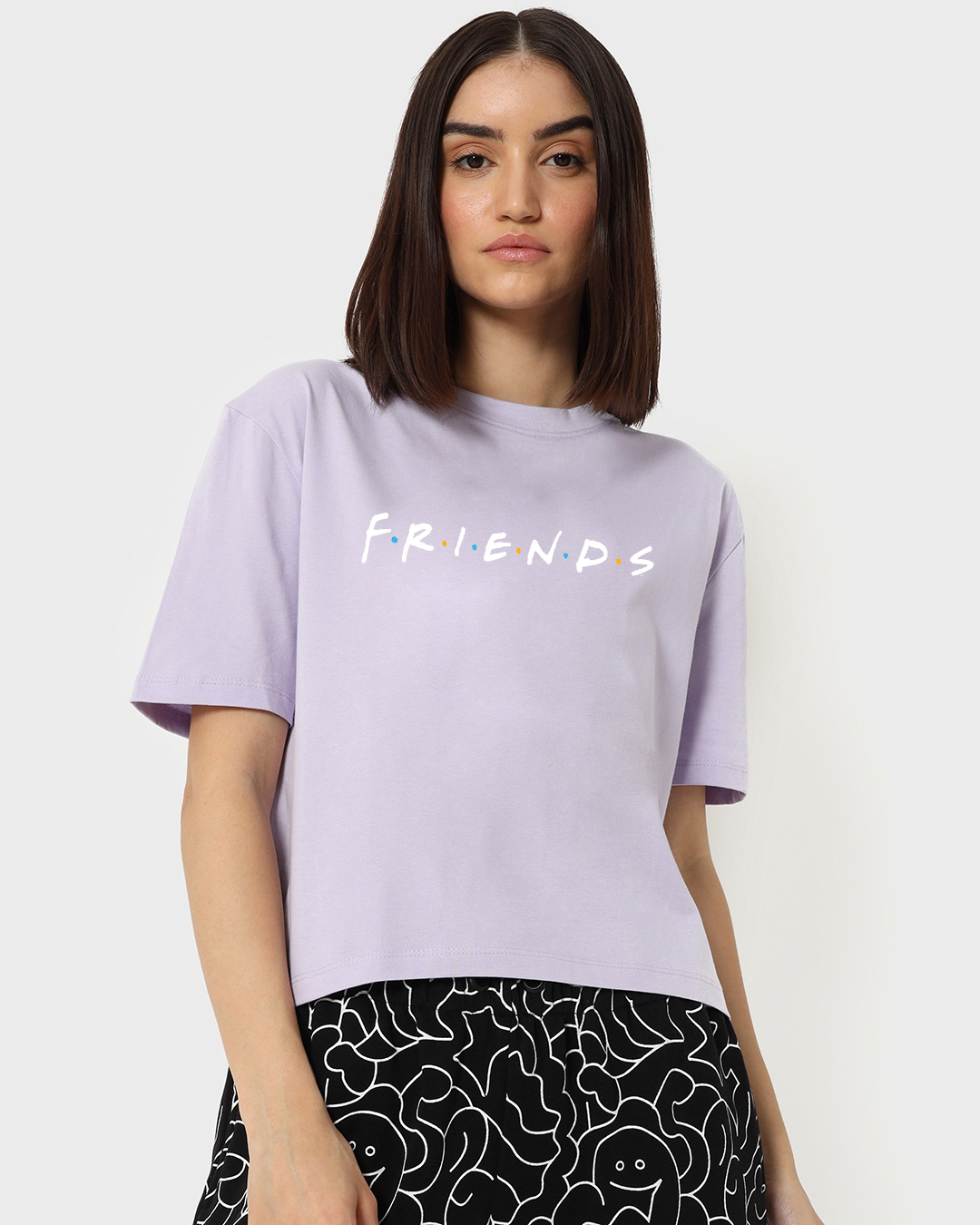 Buy Women's Lavender Friends Logo Typography Oversized Short Top Online ...
