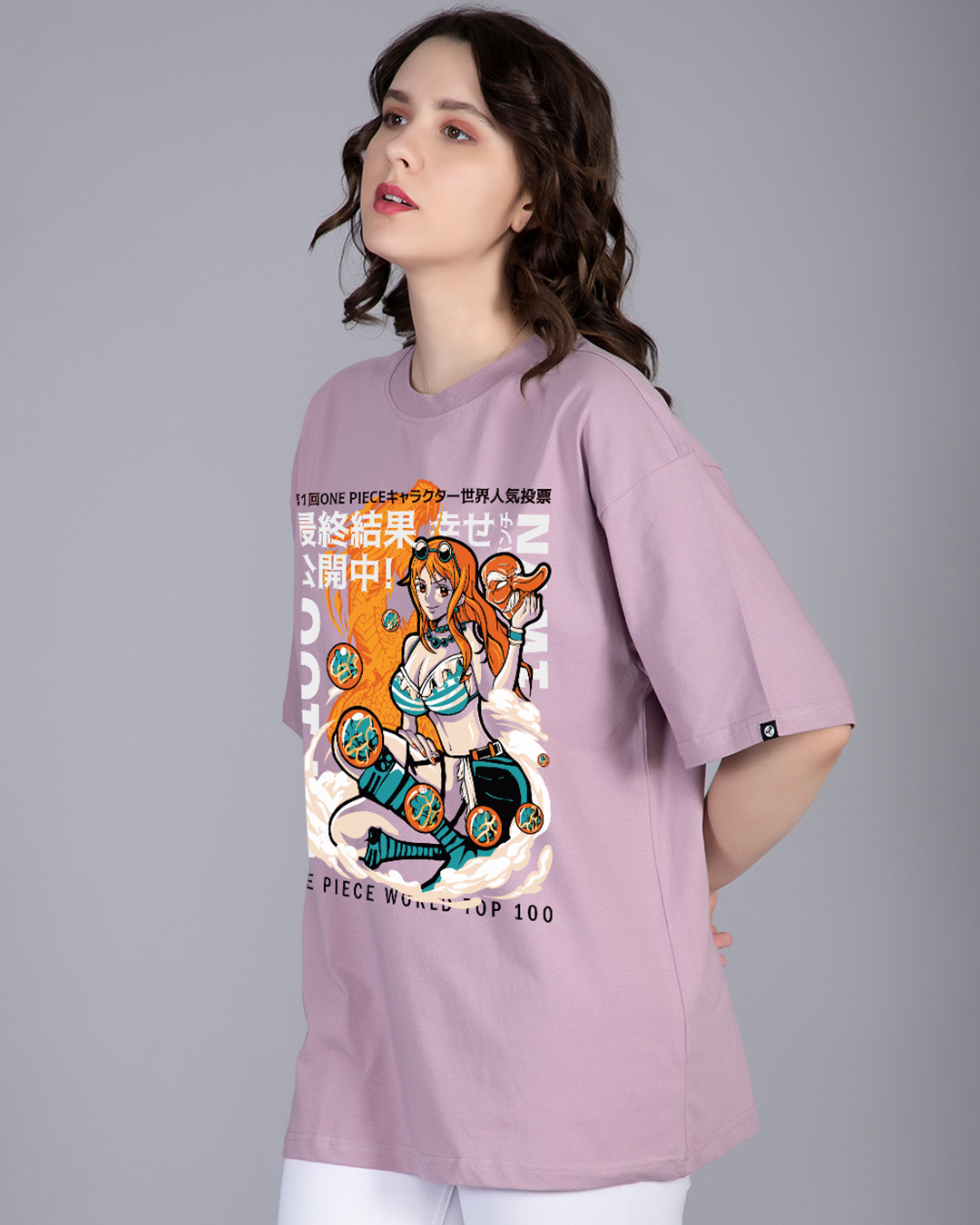 Buy Women's Lavender One Piece Nami Graphic Printed Oversized T-shirt ...